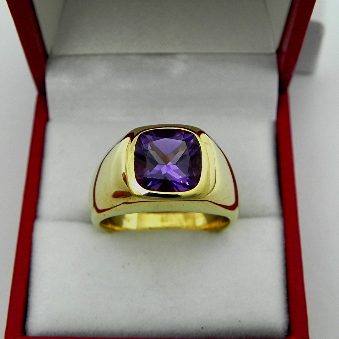 AAAA Brazilian Amethyst 9x9mm 2.70 Carats Heavy 14K Yellow Gold Cushion ...