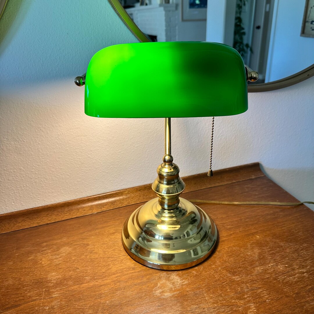 Vintage Green Glass on Brass Bankers Lawyer Library Desk Lamp - Etsy