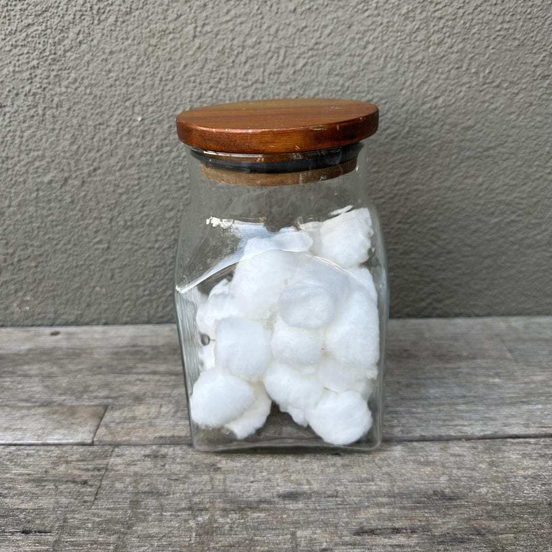 Square Glass Canister Jar With Wood Lid. - Etsy