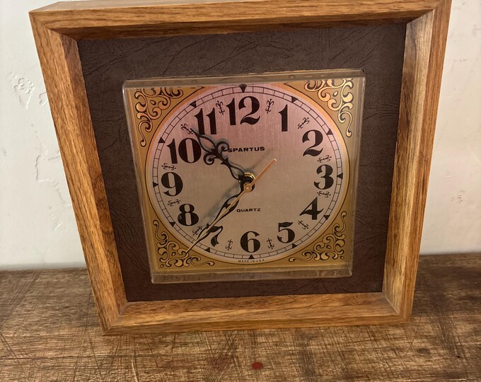 Vintage Quartz Spartus Square Wood Clock - Etsy