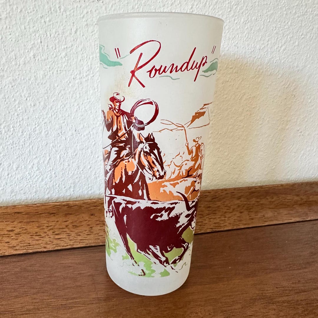 Vintage Wild West Round up Frosted Highball Tumbler Glass - Etsy