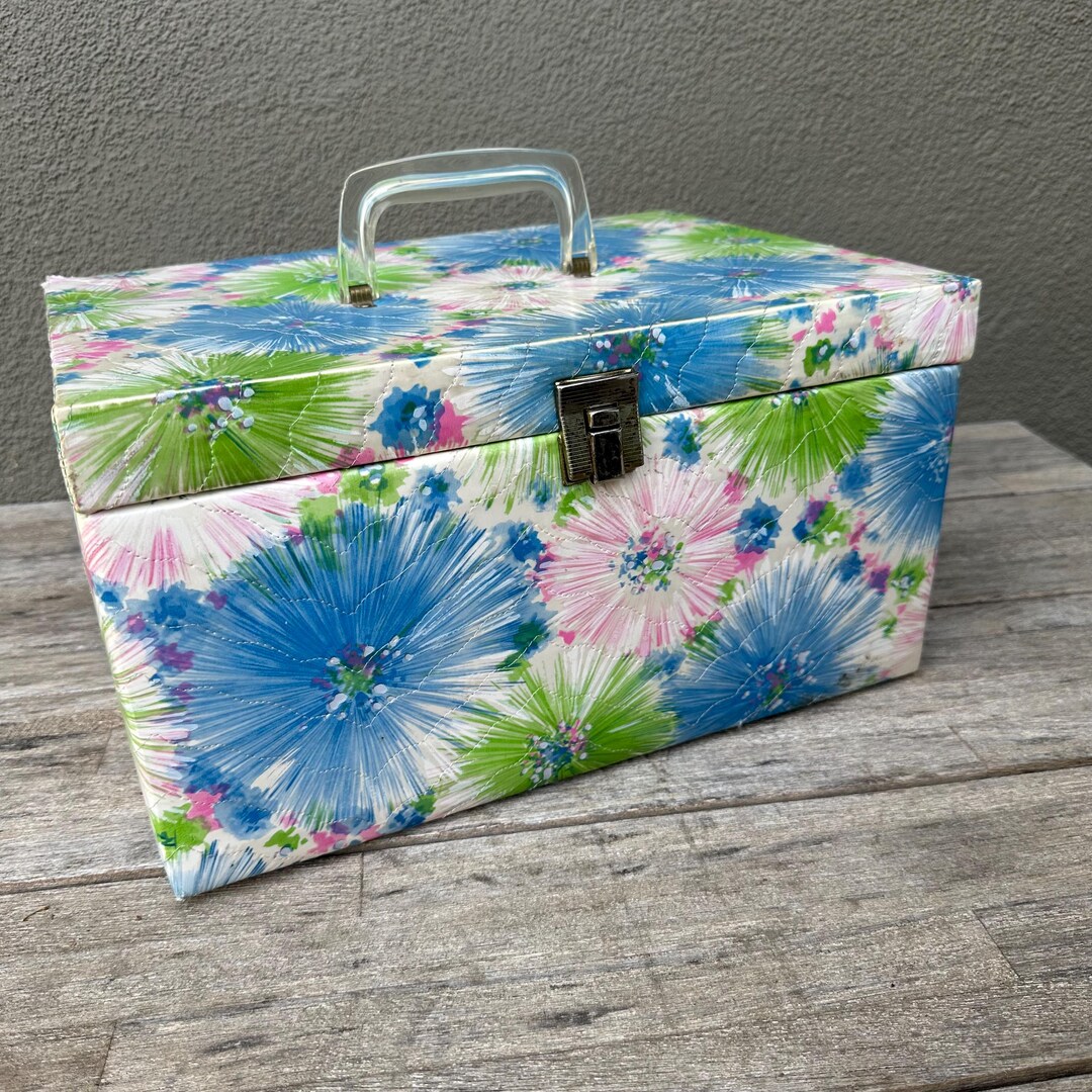 Mid Century Floral Sewing Box With Acrylic Handle and Inner Tray - Etsy