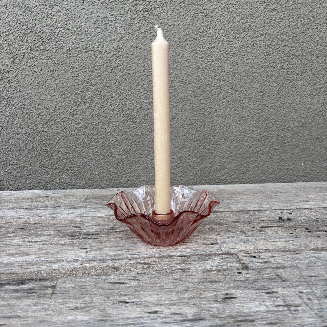 Vintage Depression Glass Rose Color Glass Taper Candleholder - Etsy