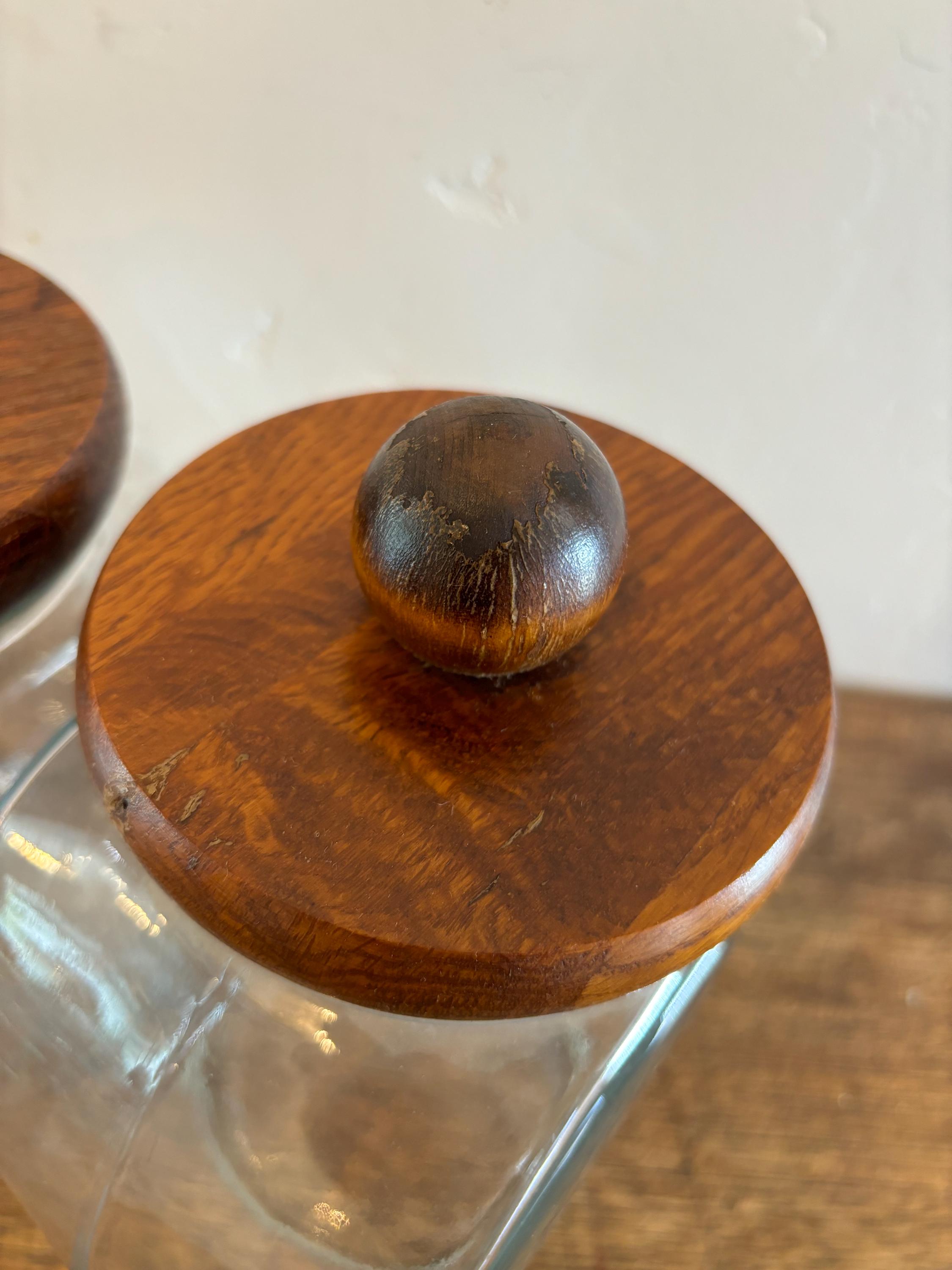 Vintage Glass Canisters With Wood Lids - Etsy