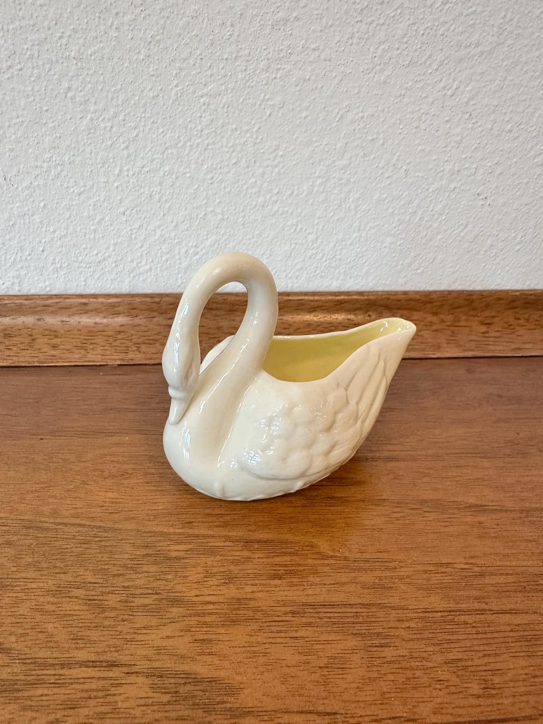 Vintage Belleek Porcelain Ceramic Swan Creamer Trinket Dish Salt Celler ...