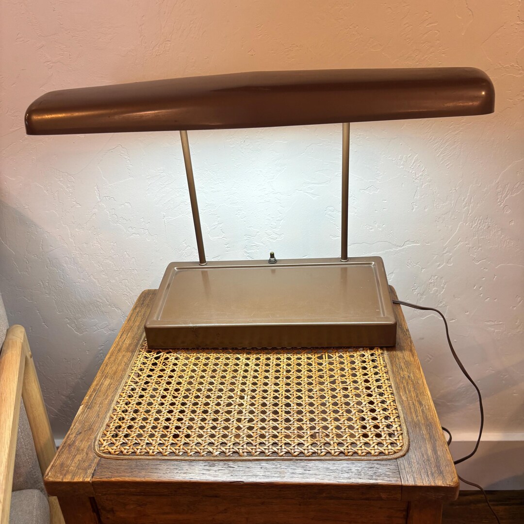 Vintage MCM Brown Metal Fluorescent Desk Lamp - Etsy