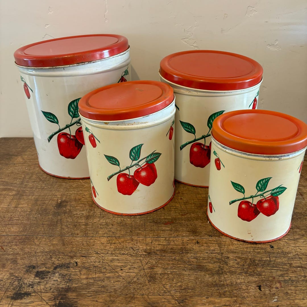 50's Antique Deco Ware Metal Apple Canisters - Etsy