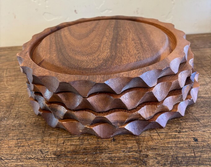 Vintage Wood Charger 9.5" Diameter- Set of 4 - Etsy