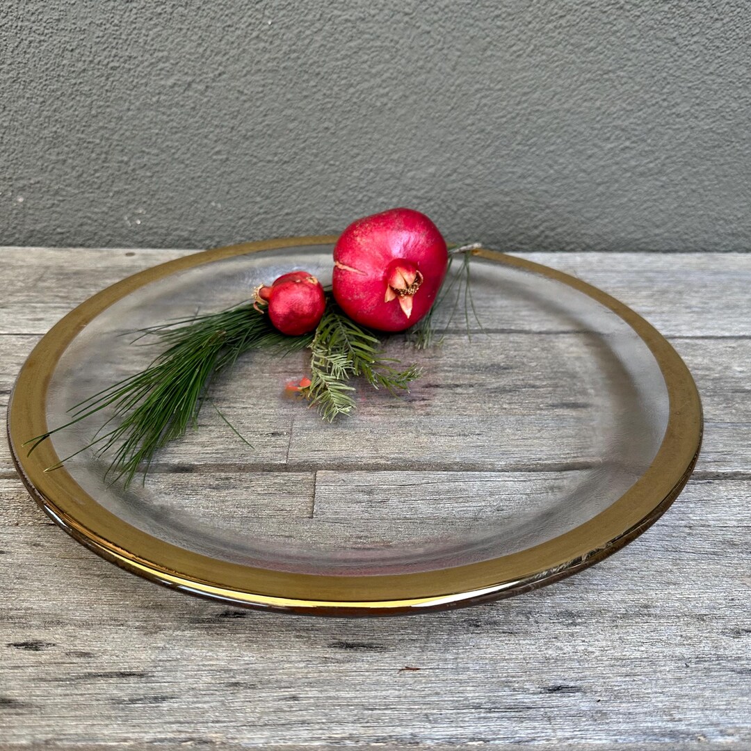 Vintage Italian Heavy, Textured Glass With Gold Rim Platter - Etsy