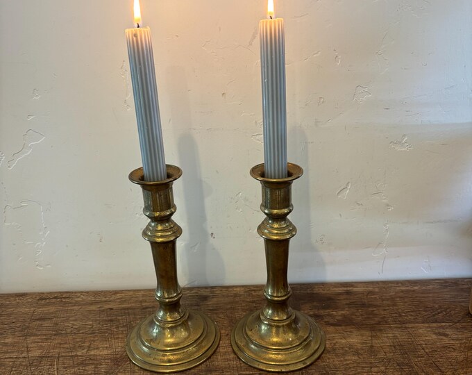 Vintage Heavy Brass Candlestick Pair - Etsy