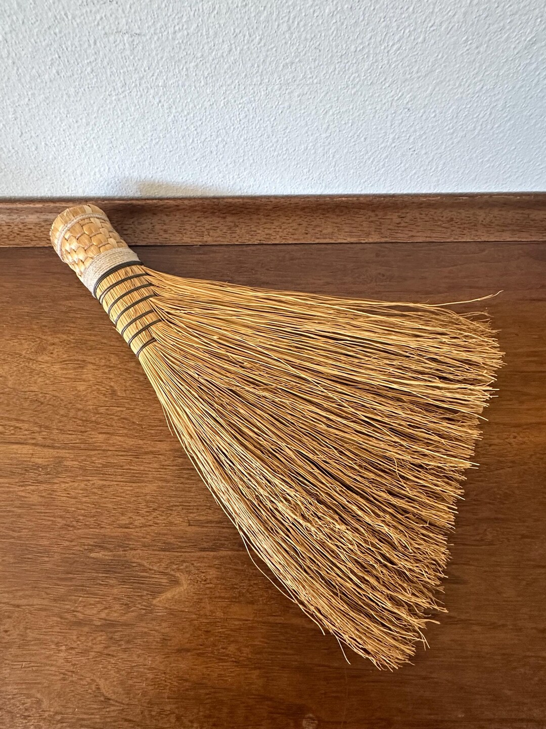 Vintage Angled Whisk Broom With Braided, Wire Wrapped Handle and ...