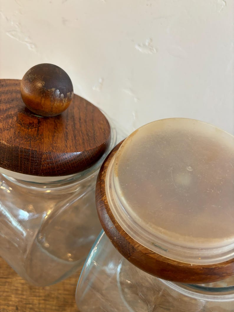 Vintage Glass Canisters With Wood Lids - Etsy