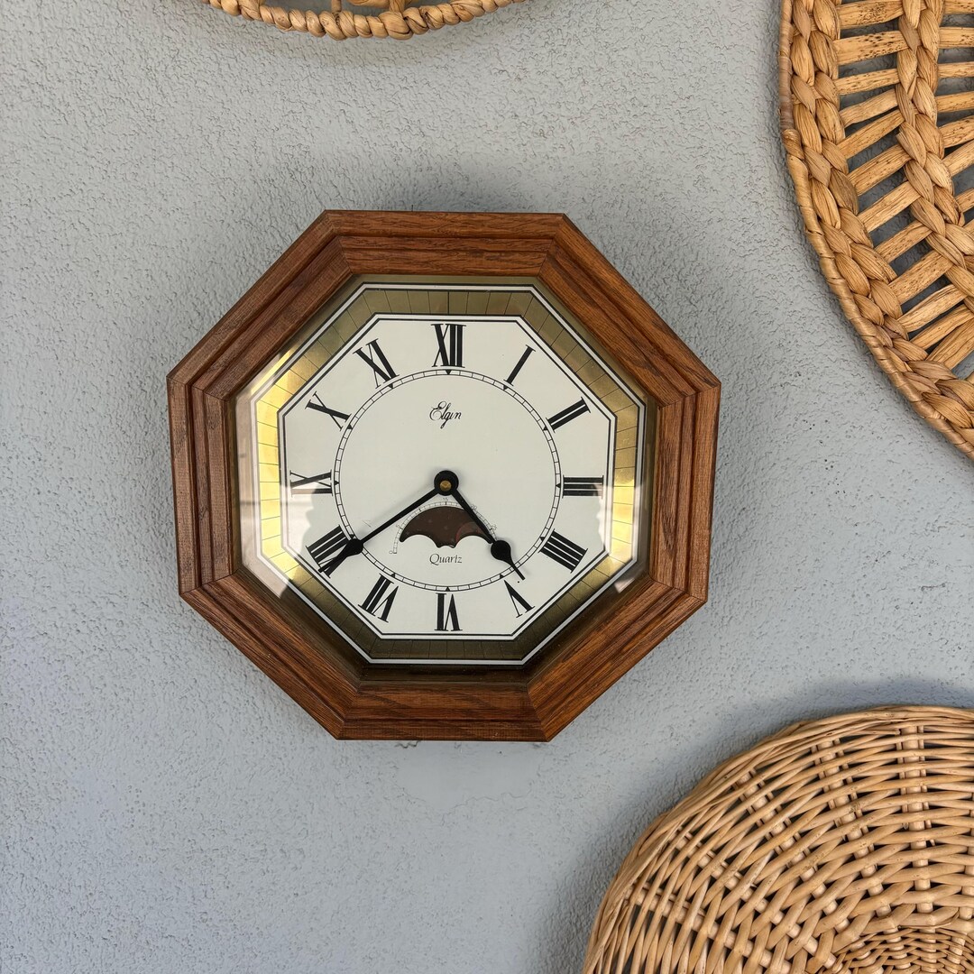 Vintage Octagon Wood Clock Elgin Quartz - Etsy