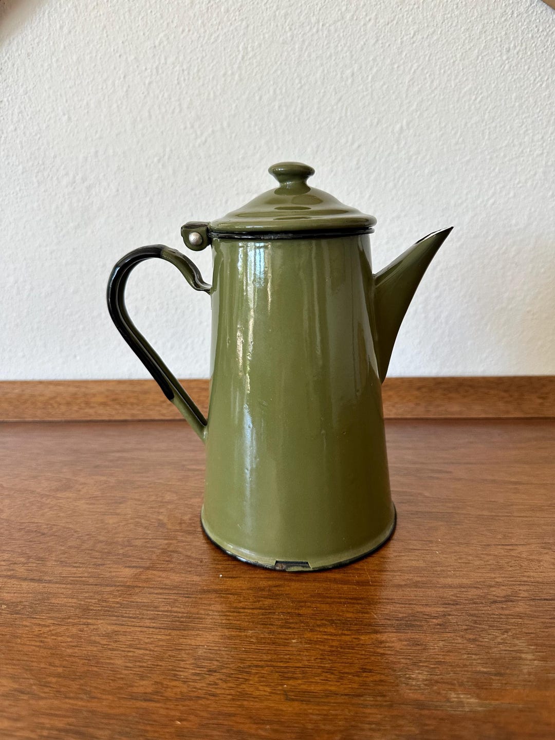 Vintage Olive Green Enamelware Coffee Pot - Etsy