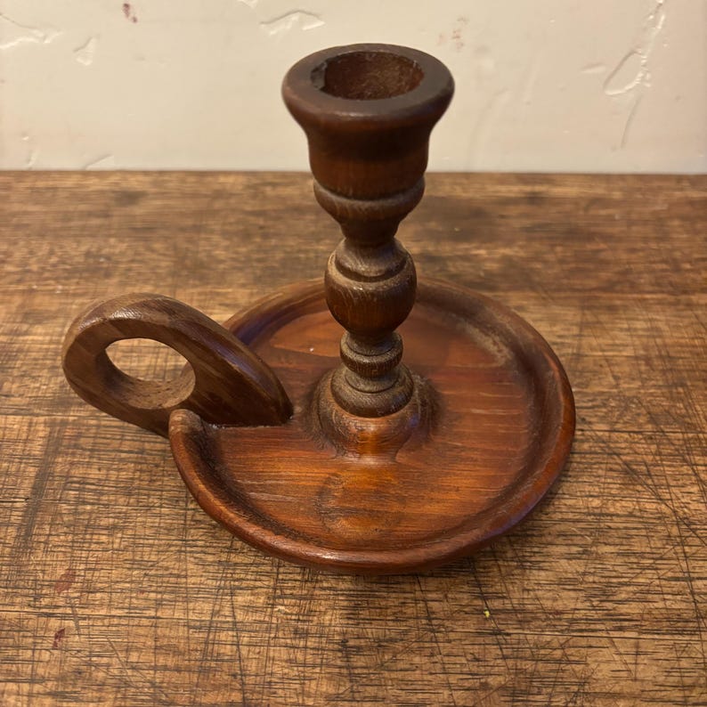 Vintage Wooden Handle Candlestick Holder - Etsy