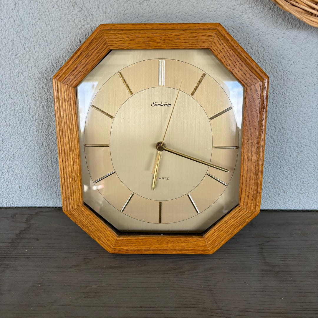 Vintage Quartz Sunbeam Oak Octagon Clock - Etsy
