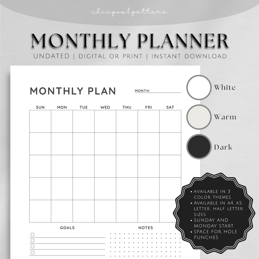 Tri-color Monthly Planner | Printable Monthly Planner | Digital Monthly ...