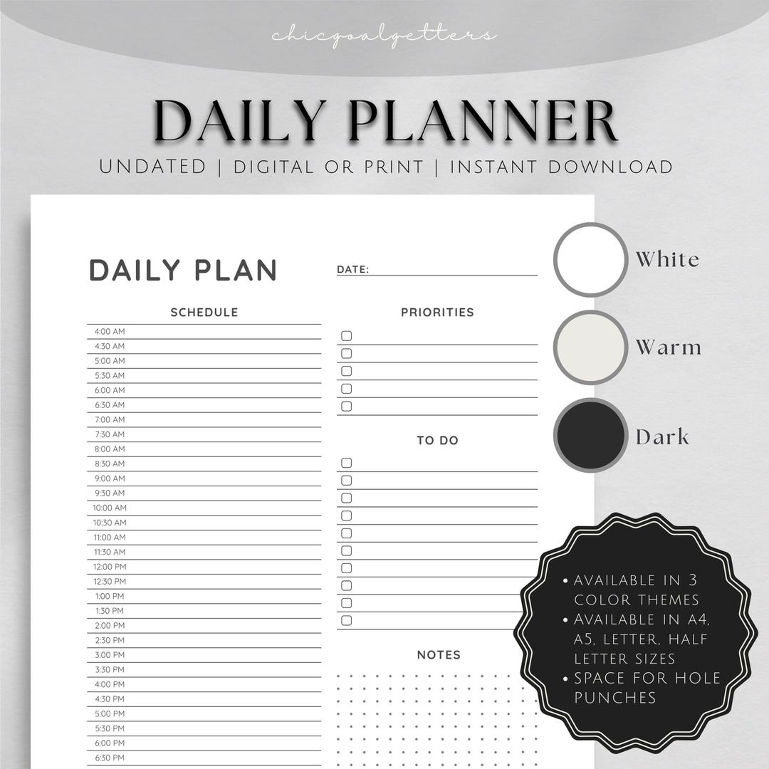 Tri-color Daily Planner | Printable Daily Planner | Digital Daily ...