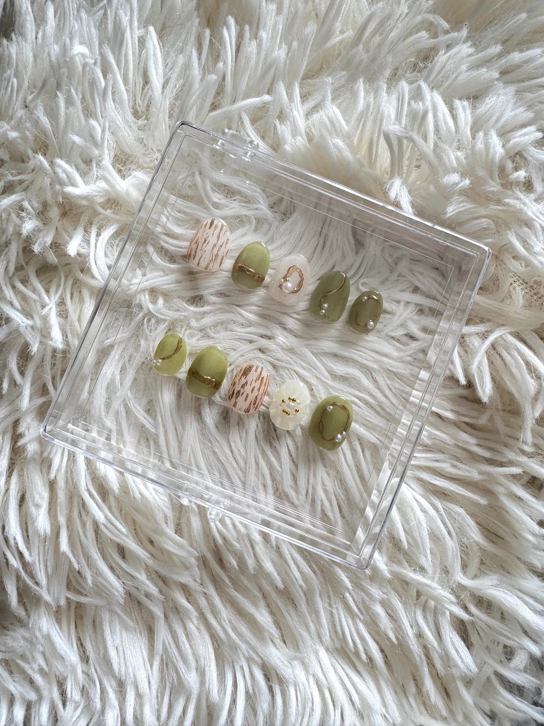 Willow Wisper | Press on Nails | Sage Green | Neutral Nail Art | Pearl ...