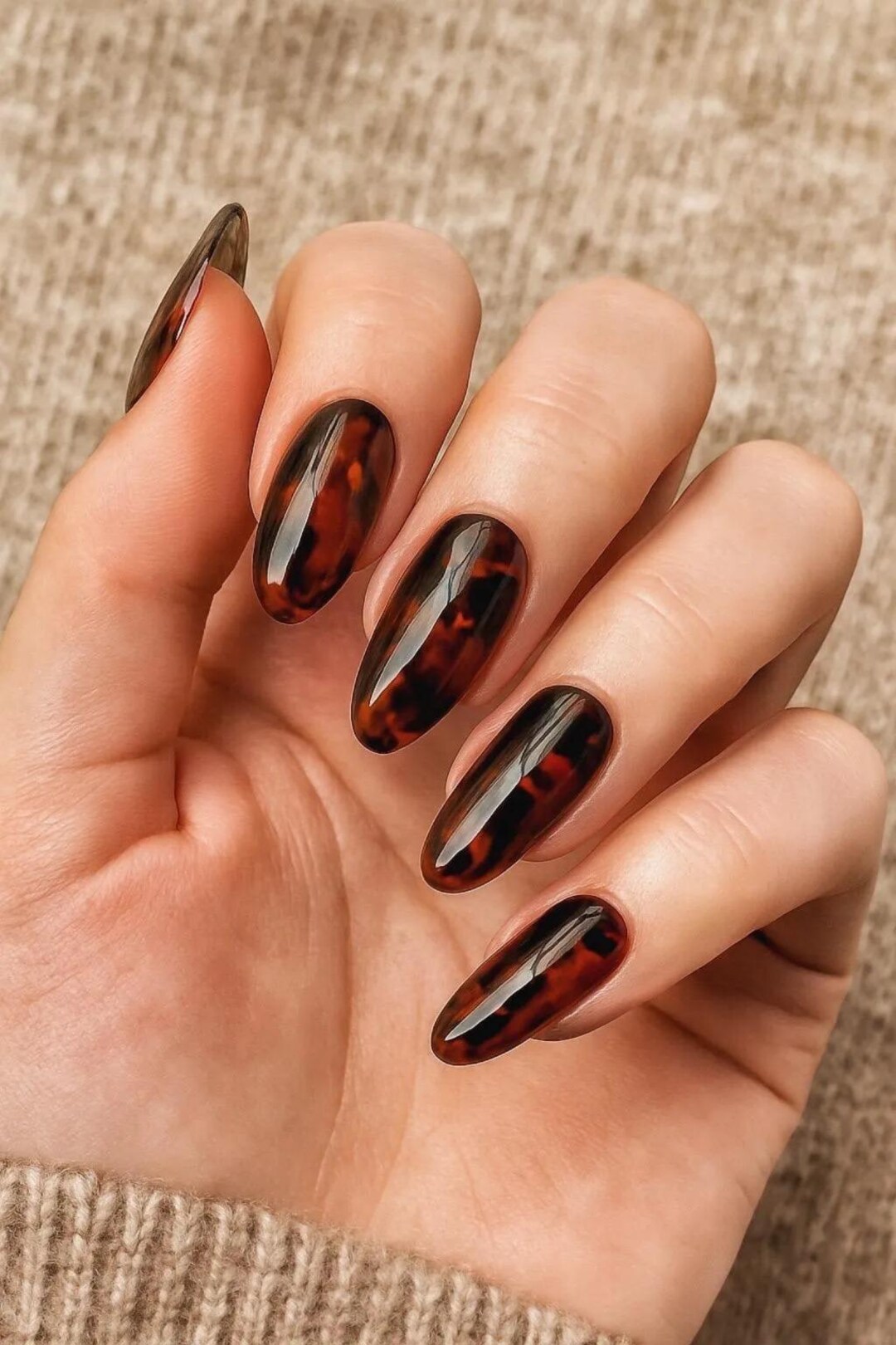 Tortoise Shell Press on Nails: Almond Shape, Reusable Fall Set - Etsy