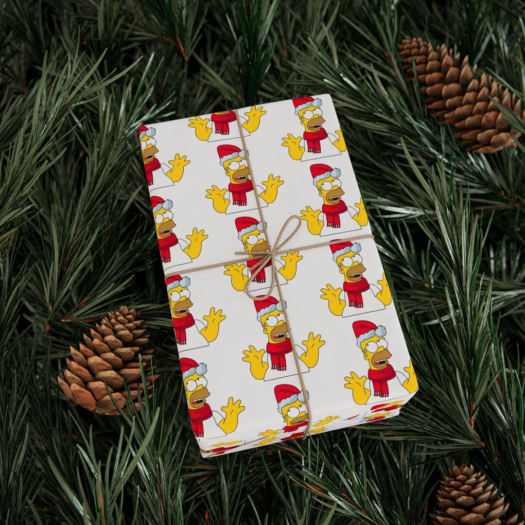 Homer Simpson Holiday Wrapping Paper, Christmas Gift Wrap, Santa ...