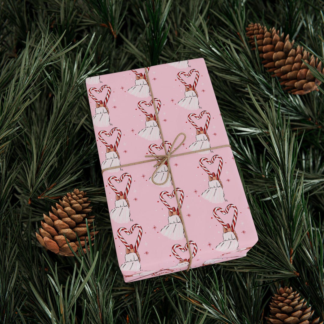 Pink Candy Cane Holiday Wrapping Paper, Christmas Gift Wrap, Santa ...