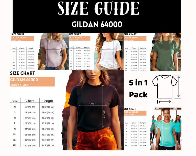 5 X Gildan 64000 Size Chart Printify Gildan Size Chart, POD Mockup Size ...