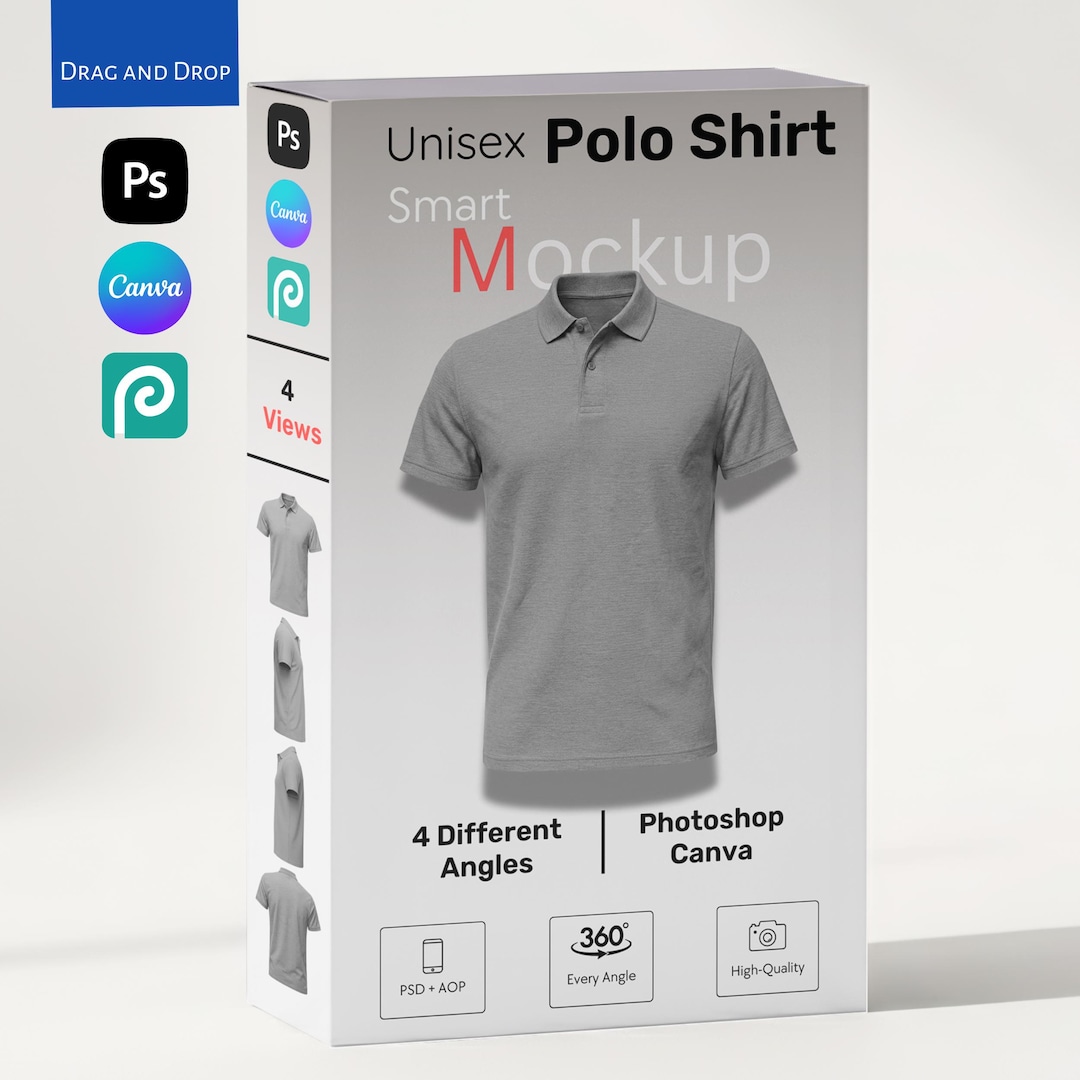 Polo Shirt Canva Frame + PSD Unisex Mockup, Photoshop and Canvas ...