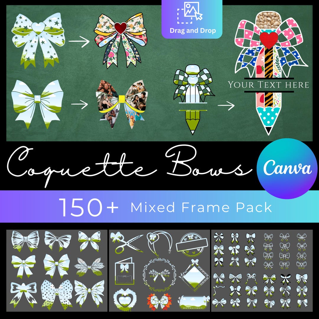Coquette Bows Canva Editable Templates 150 + Bundle, Drag and Drop ...