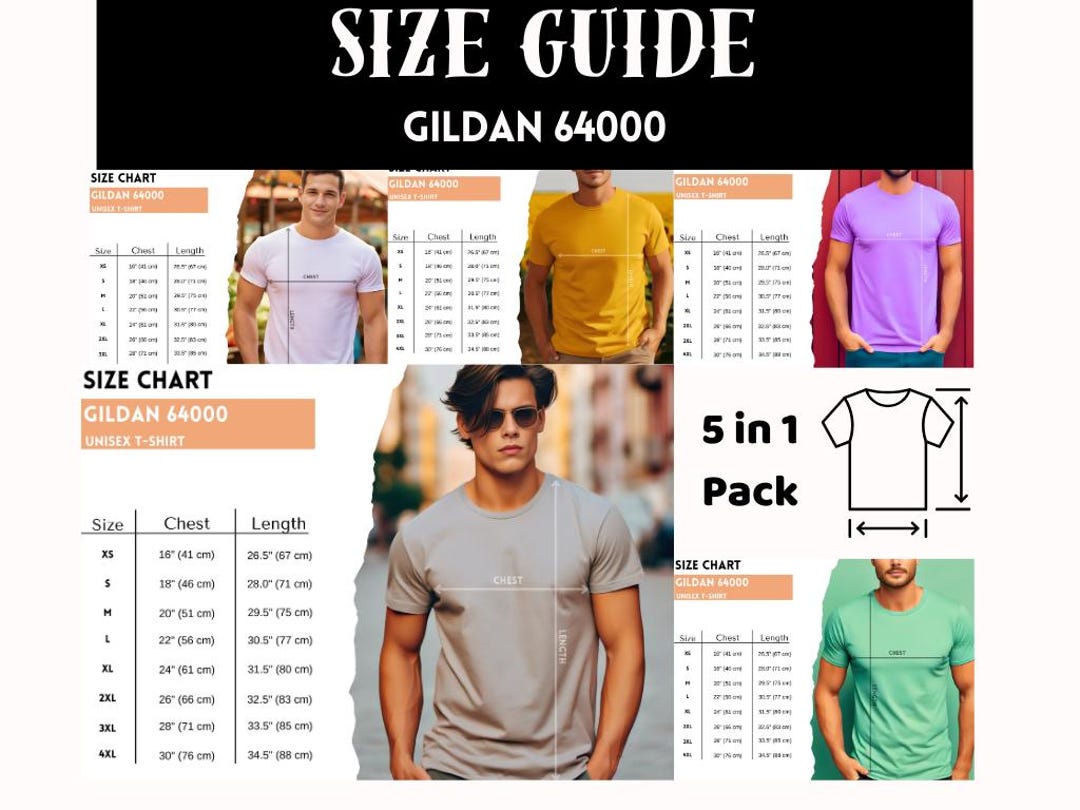 Gildan 64000 Size Chart Man T-shirt Black, Size Chart T-shirt Gildan ...