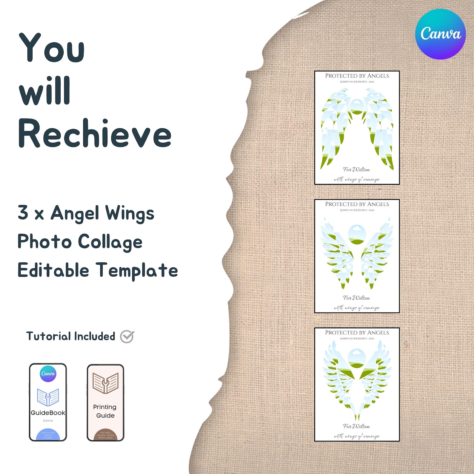 Memorial Canva Photo Collage, Personalized Drag and Drop Angel Wing ...