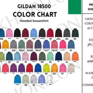 Gildan 18500 Color Chart + Size Chart Bundle, Unisex G185 Hoodie Mockup ...