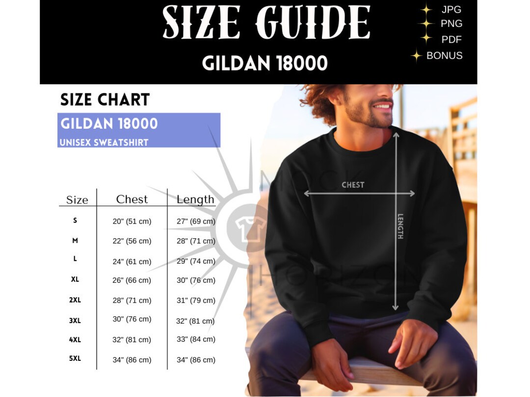 Gildan 18000 Size Chart Man Lifestyle Black, Size Chart Mockup, Size ...