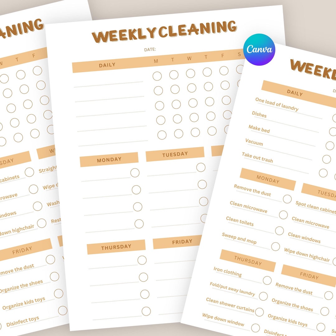Editable Weekly Cleaning Checklist, Cleaning Plan, Daily Clean ...