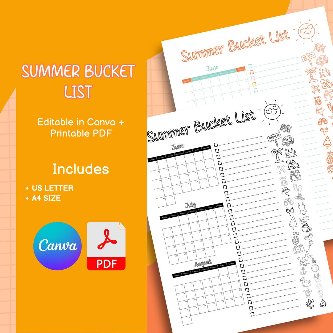 Editable Summer Bucket List for Family, Summer Break Activities ...