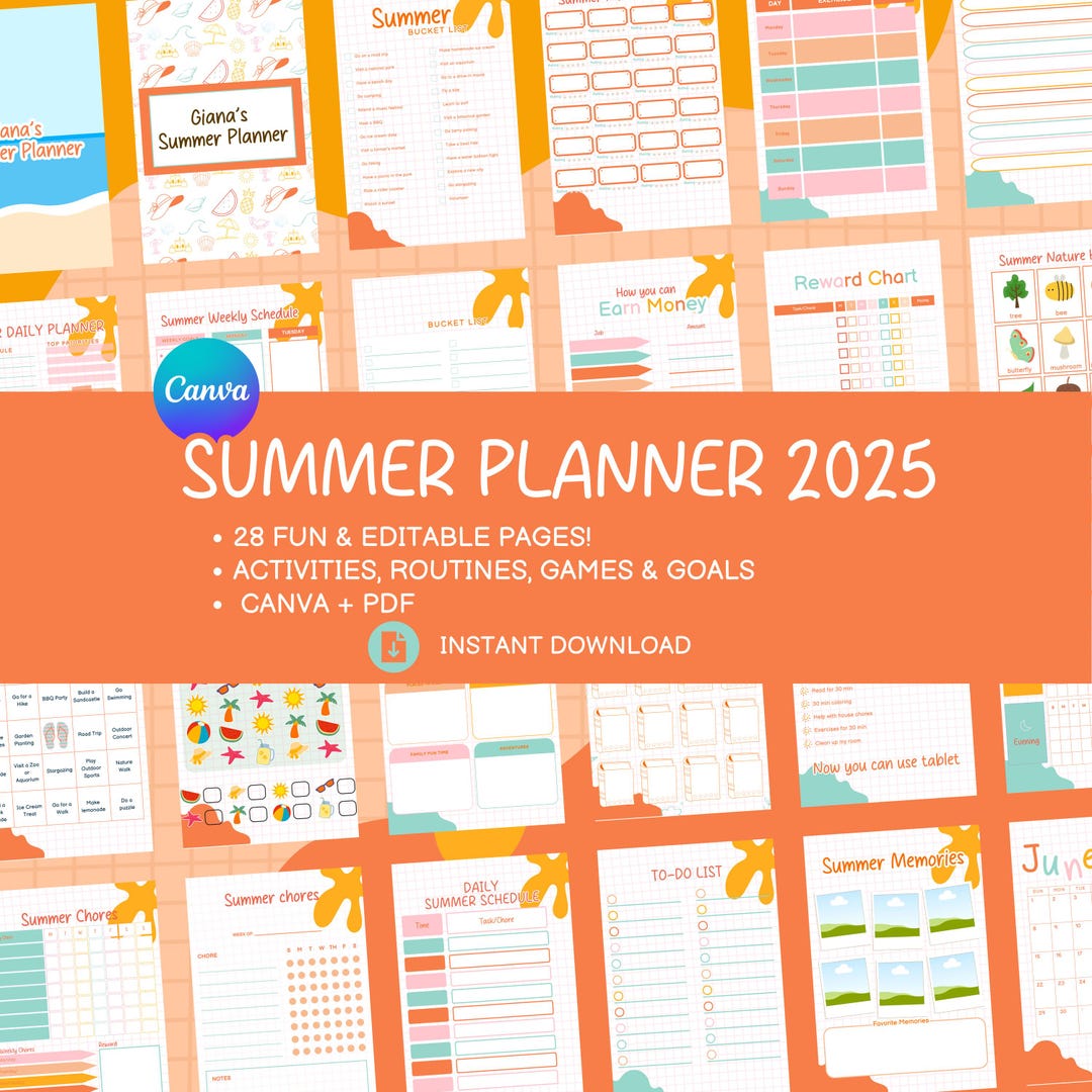 Editable Summer Planner for Kids, Summer Activity Planner, Summer ...