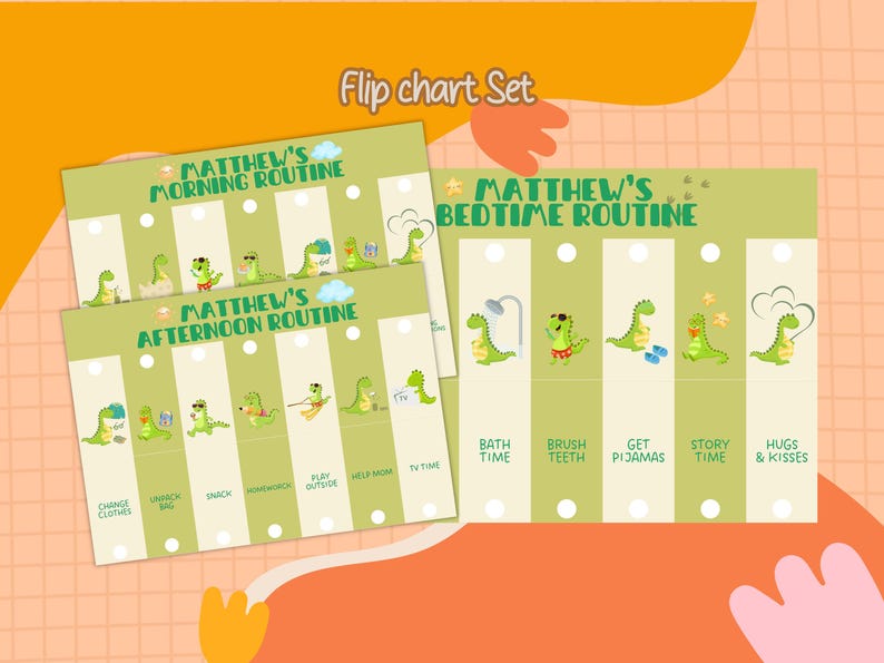 Routine Flip Charts for Kids With Dinosaur Theme, Visual Schedule ...