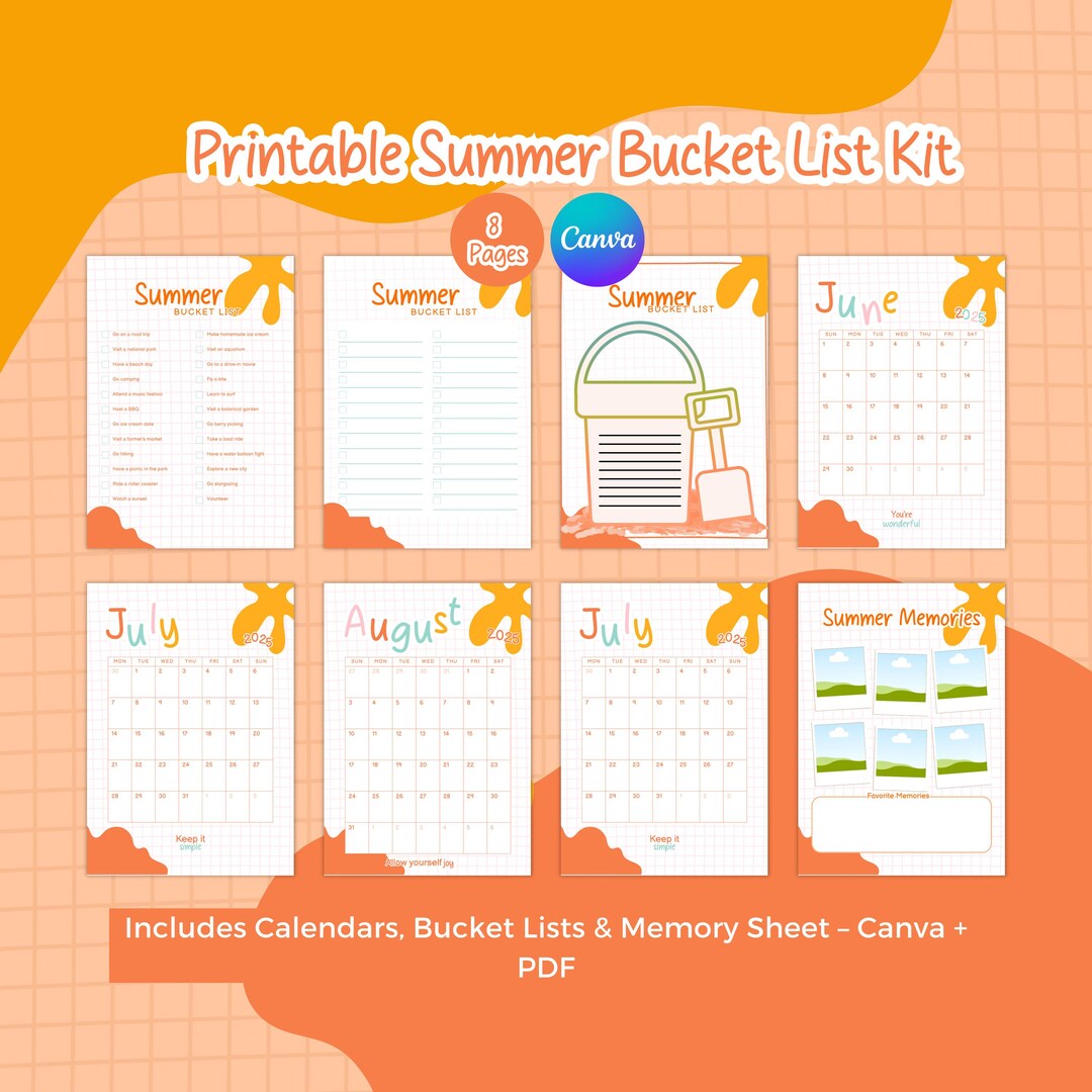 Editable Summer Bucket List, Summer 2025 Calendar, Summer Checklist ...