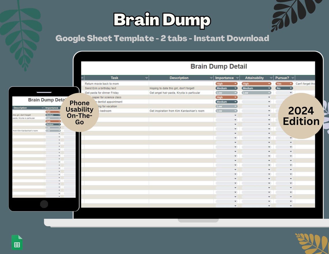 Brain Dump Google Sheet Brain Dump Template Adhd Google Sheet Temp Brain Dump Template Adhd ...