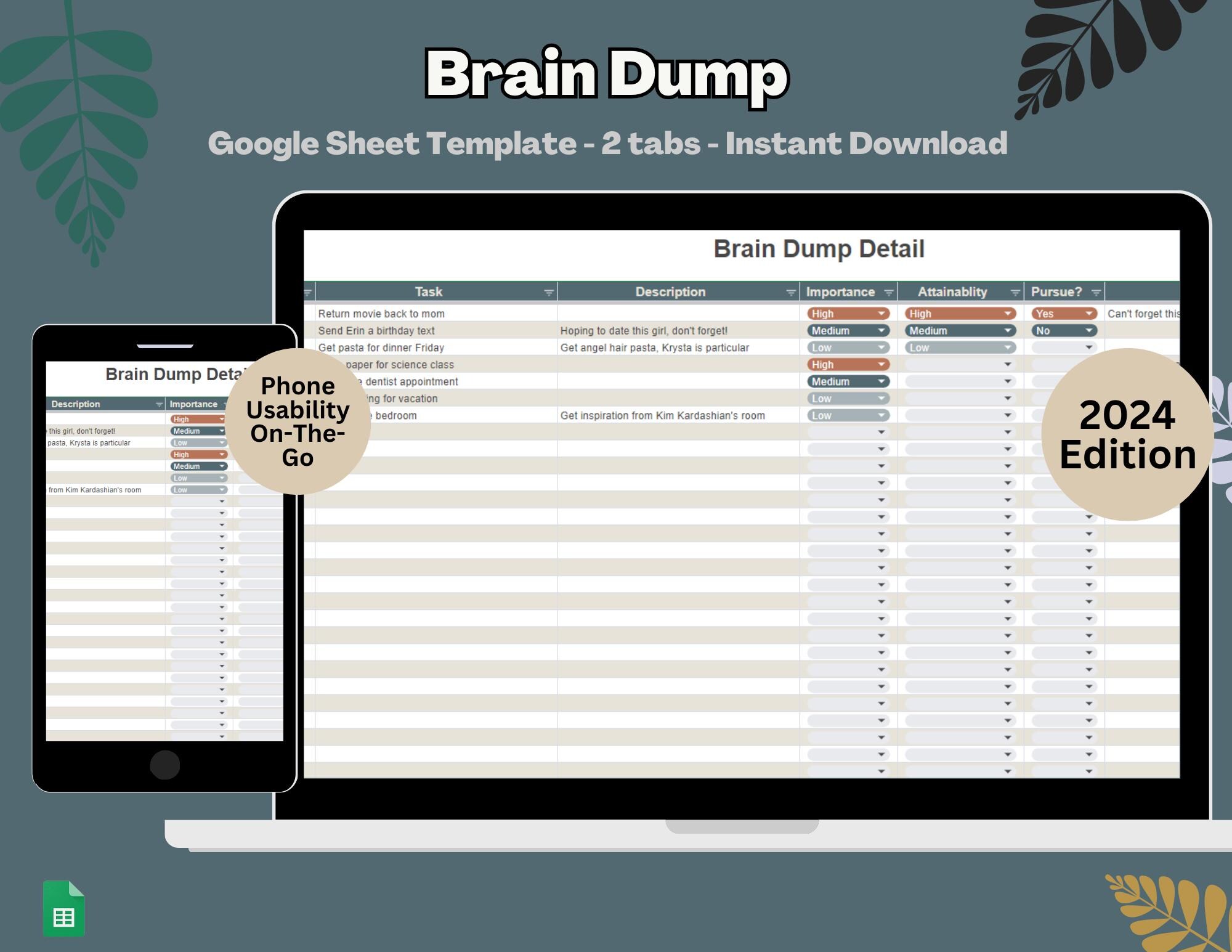 Brain Dump Google Sheet Brain Dump Template Adhd Google Sheet Temp ...