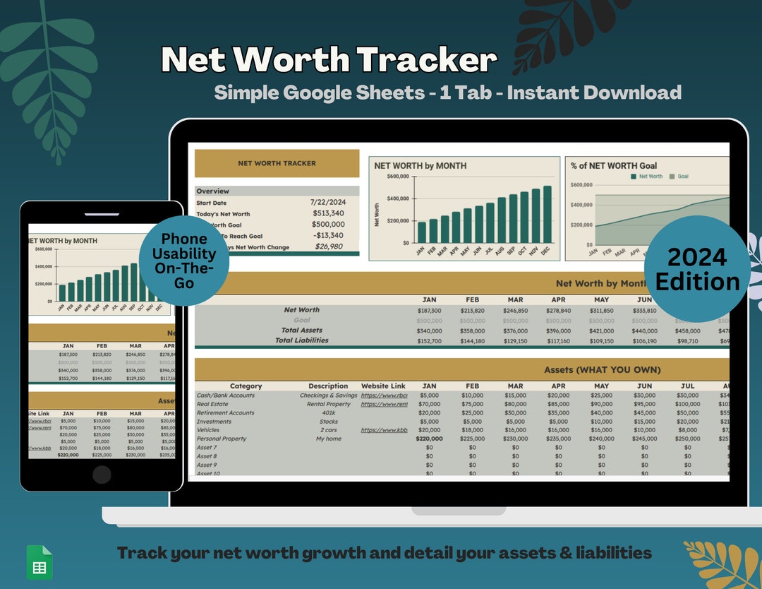Net Worth Tracker Google Sheets Net Worth Calculator Asset and ...