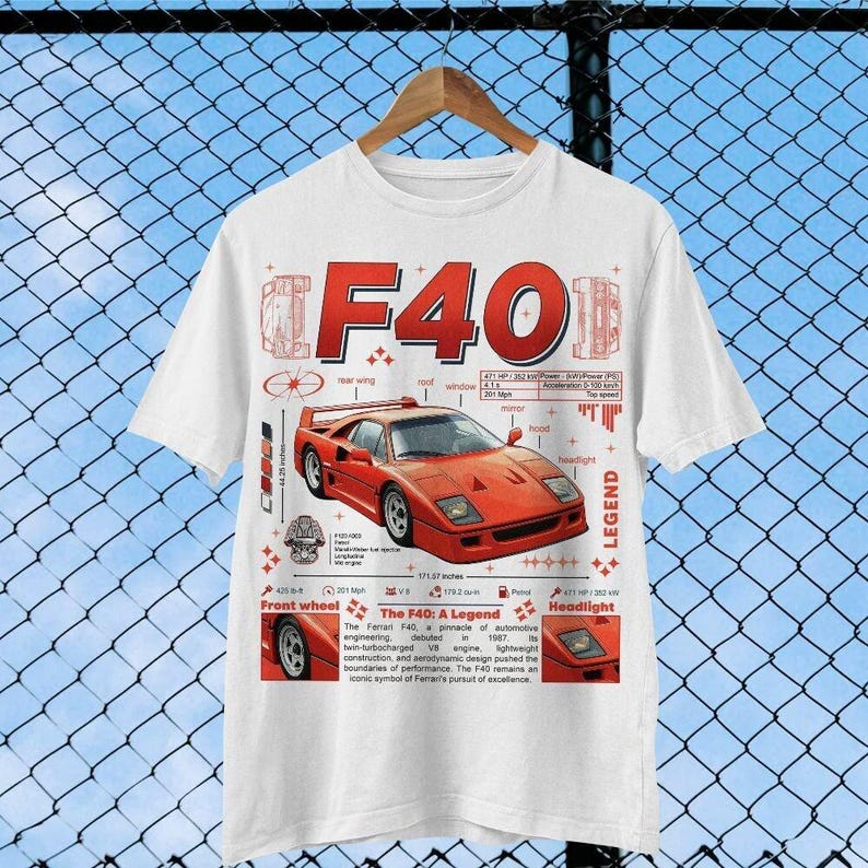 Retro F40 Knowledge Shirt, Cute Sport Car Automotive Anatomy F40 ...