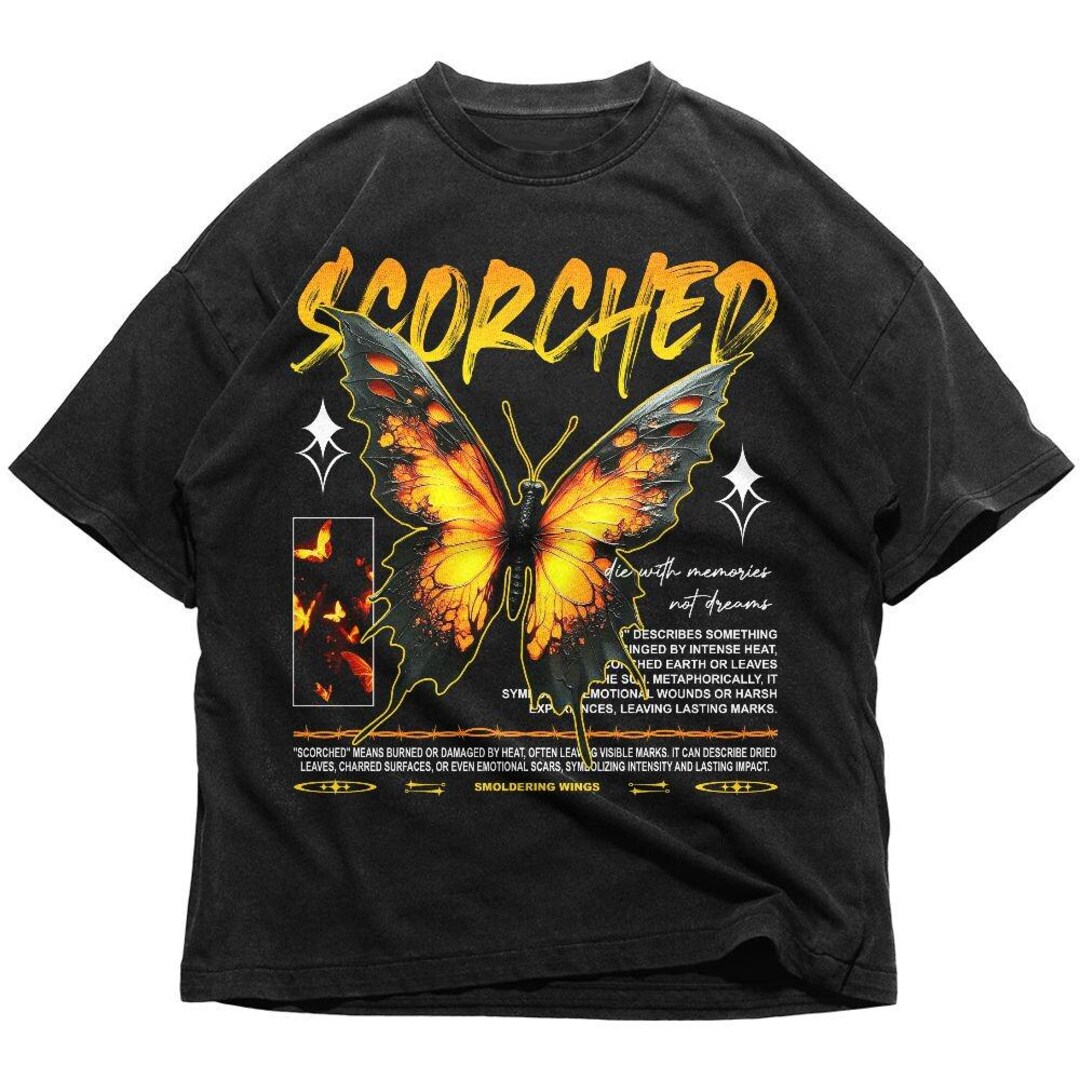 Butterfly Scorched Urban Streetwear Shirt, Butterfly Urban Graphic, Y2k ...