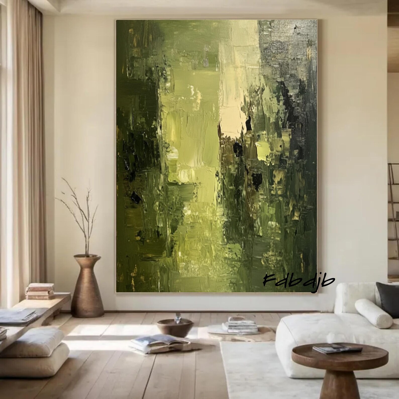 Large Green Abstract Painting: Minimalist Modern Wall Art - Etsy