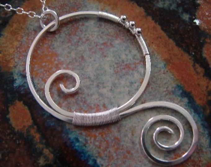 Swirly Wrapped Circle Sterling Silver Necklace - Etsy
