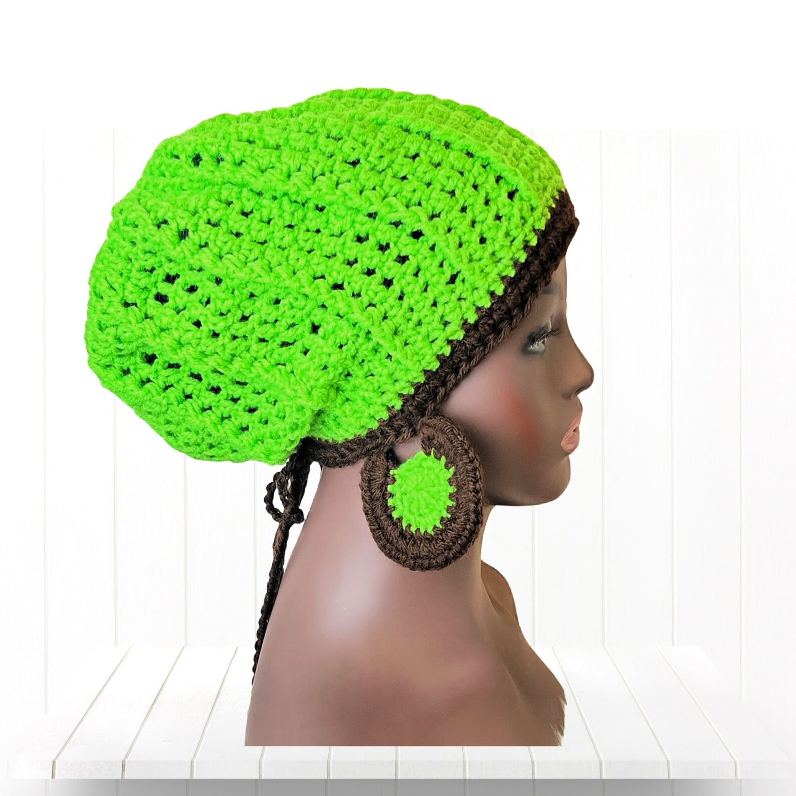 Handmade Lime Green Tam, Large Beanie, Dread Tam Hat, Slouch Hat, Dread ...