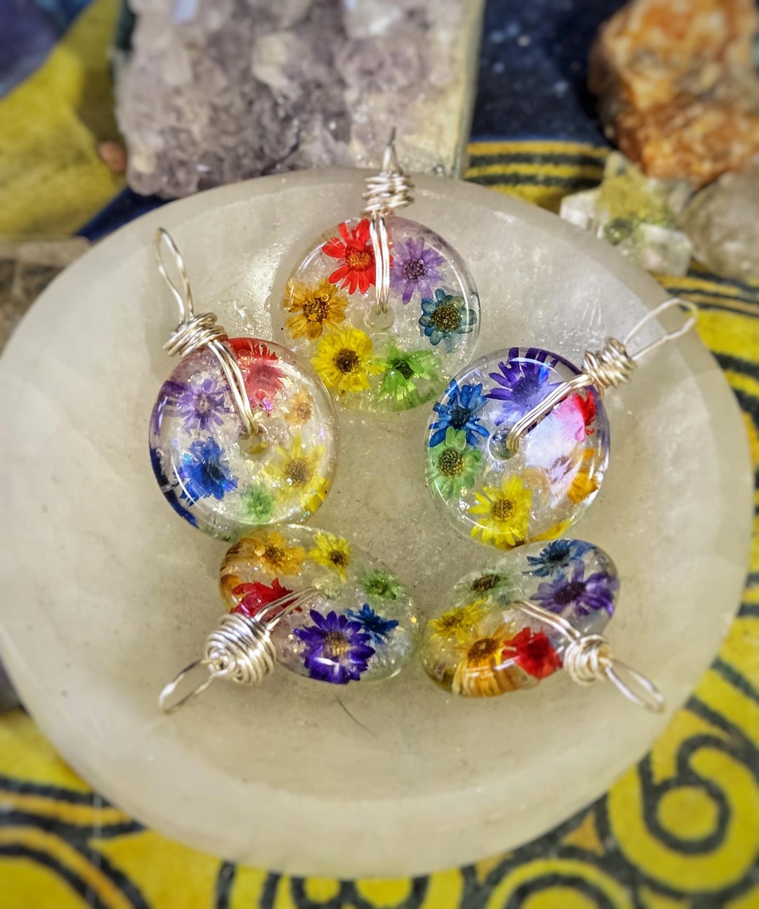 Rainbow Flower Ring Pendants - Etsy