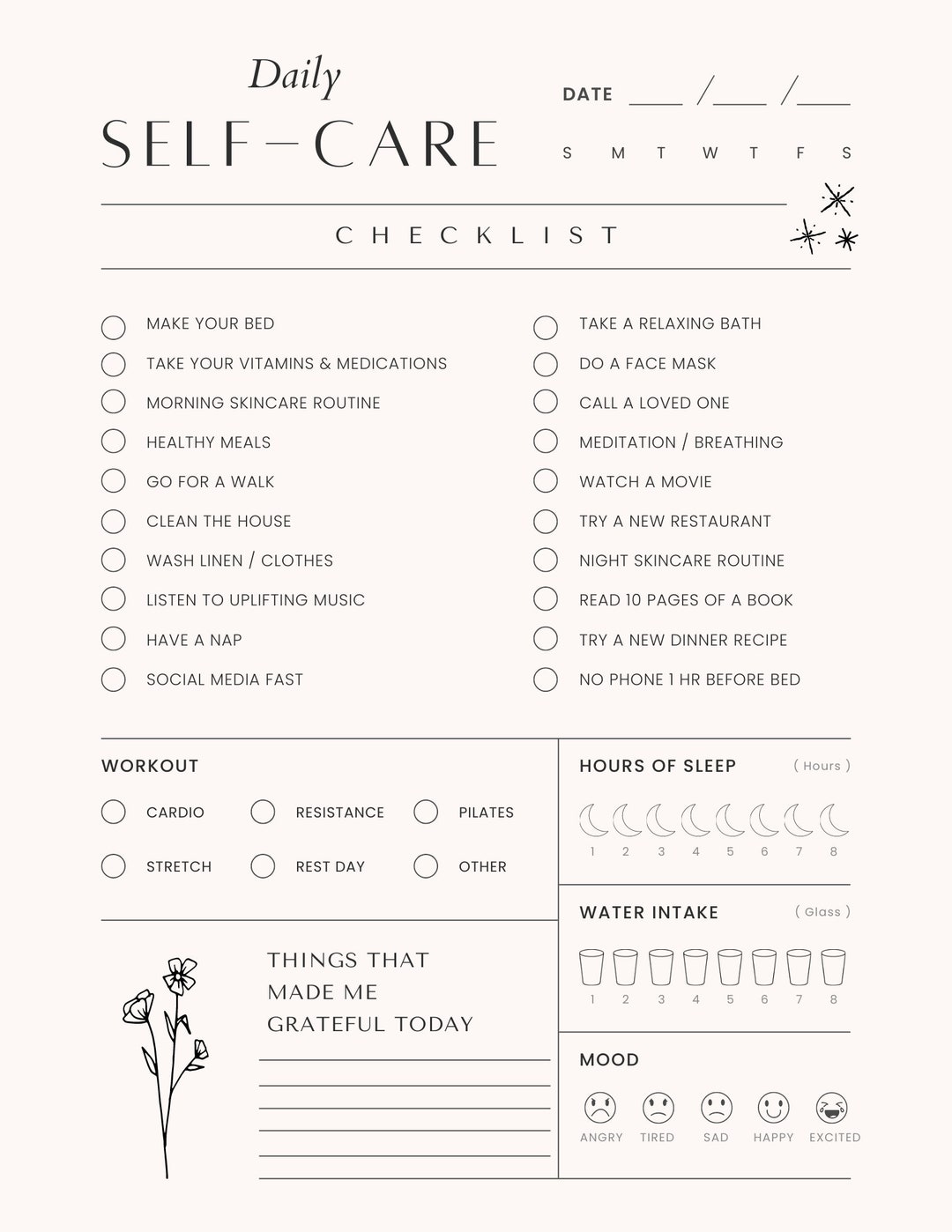 Daily Self Care Tracker Printable, Daily Self Care Checklist, Routine ...
