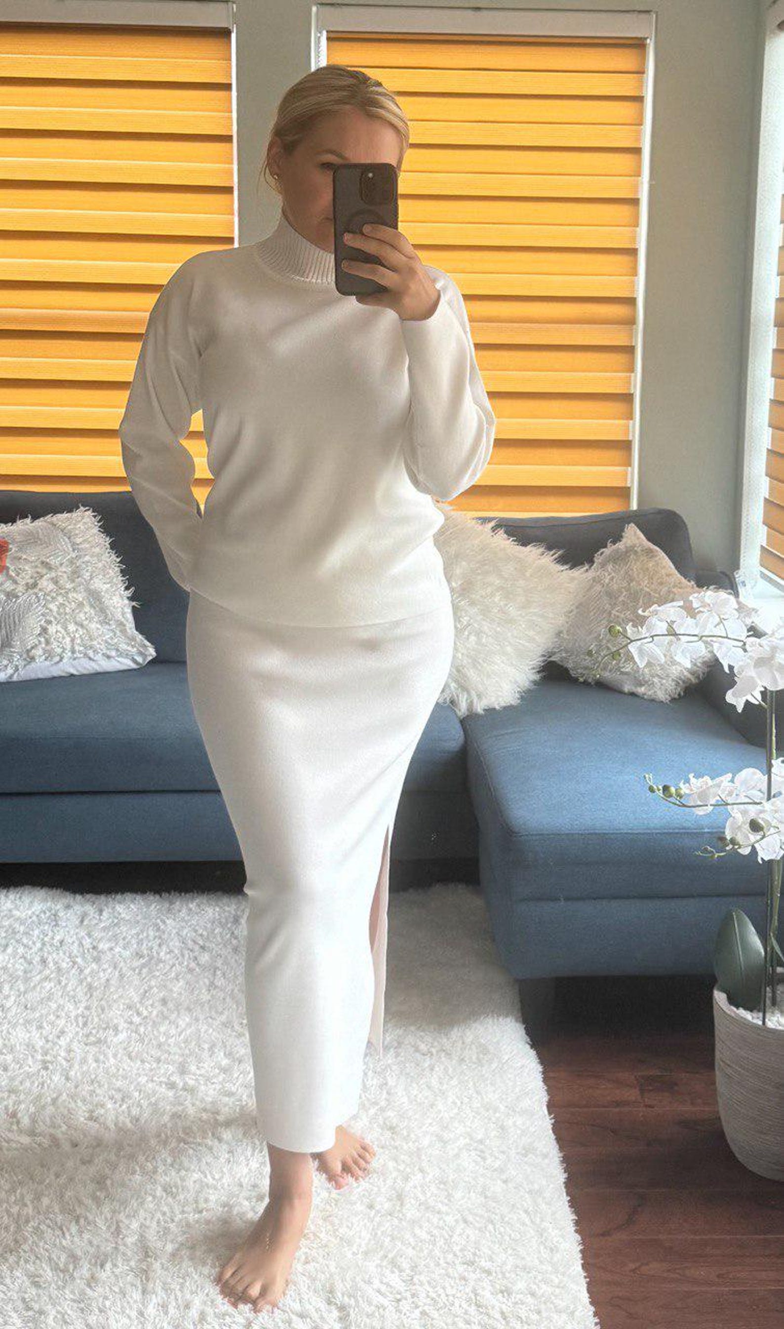 Split Knitted Suit Loose Sweater Maxi Skirt 2 Piece Set Women Elegant ...