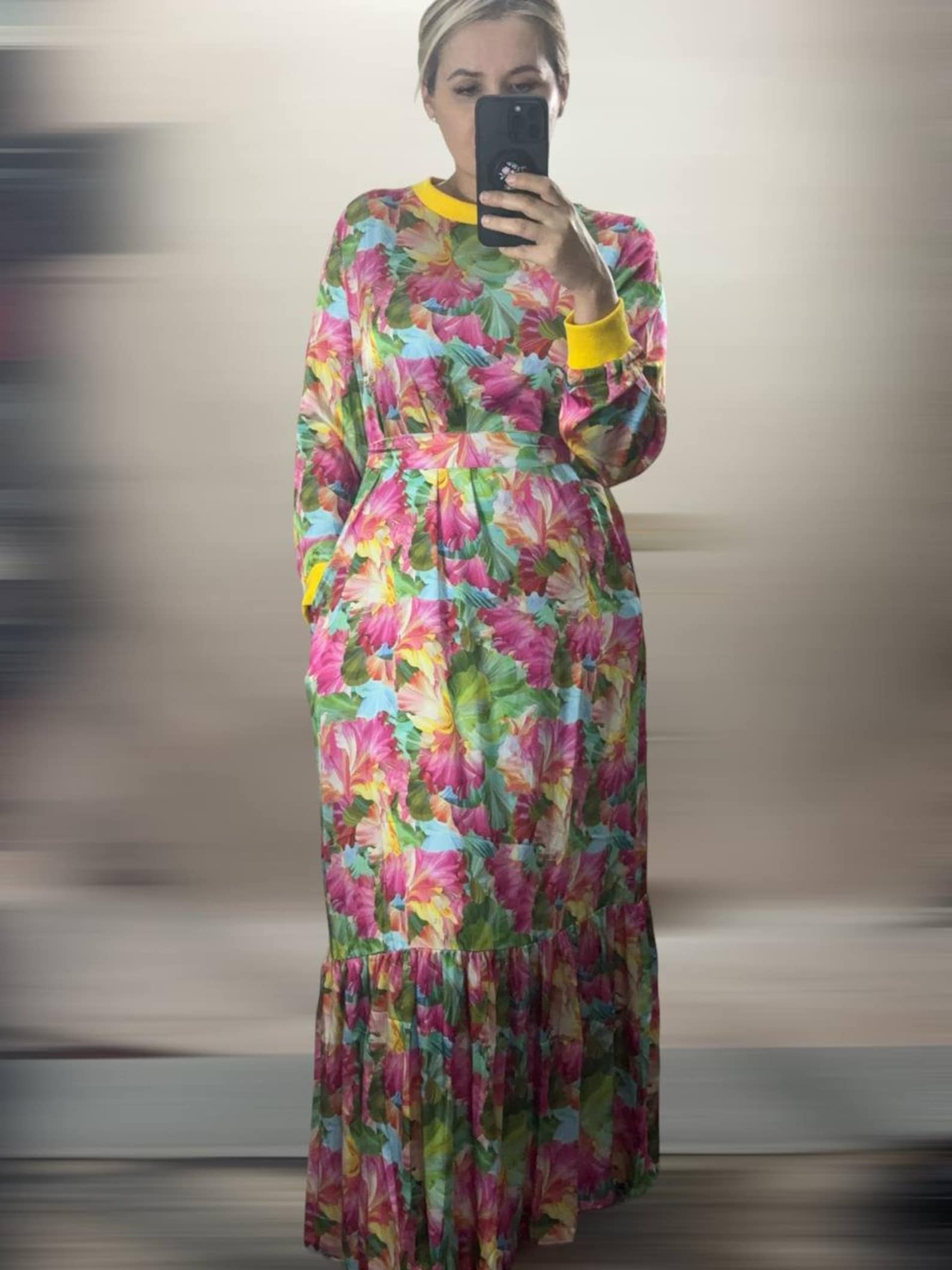 Flower Silk Maxi Dress Long Sleeve With Belt, Elegant Floral Print Maxi ...